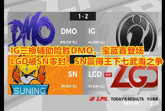 英雄联盟：IG三换辅助险胜DMO；LGD被SN零封，乐观家族乐不起来了_比赛