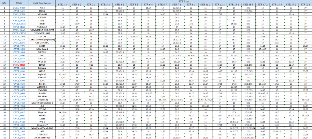 84 mouse cell lines with STR profiles in Expasy Database_数据库_细胞_进行了