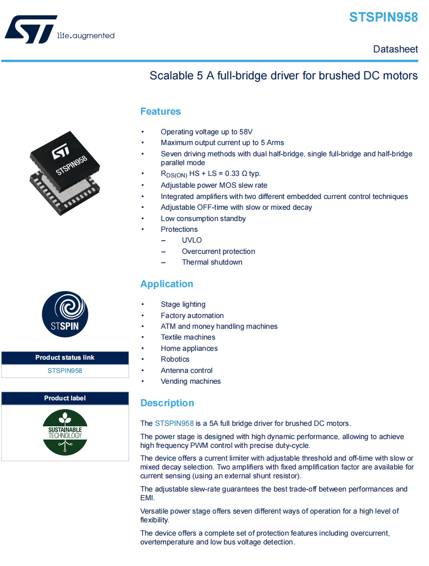 意法半导体推出大电流电机驱动芯片STSPIN9系列，两款高扩展性产品优势解析-蜂耘网