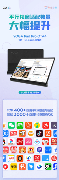 联想YOGA Pad Pro获推ZUI13.1更新，修复大量Bug，平行视窗新架构_应用_问题_平板