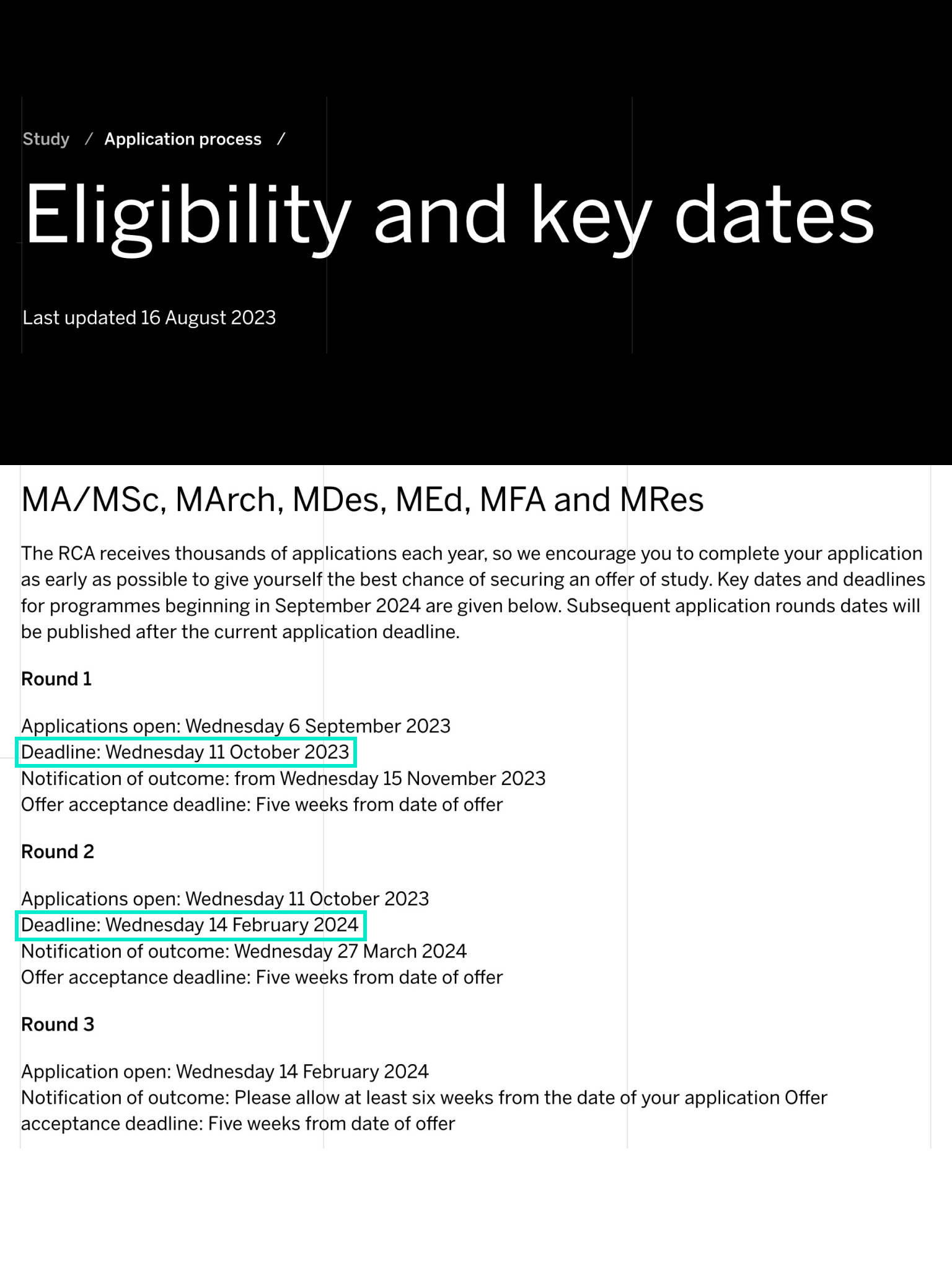 RCA皇艺24FALL申请截至日公布！第一轮提前了2个月-搜狐大视野-搜狐新闻