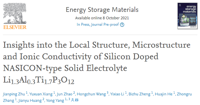 杨勇教授EnSM 深入了解硅掺杂NASICON型固体电解质 Li1.3Al0.3Ti1..._离子_晶粒_样品