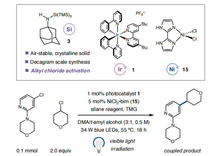 诺奖得主David MacMillan教授：光催化下氯代烷烃的交叉亲电偶联反应_mmol_yield_mg