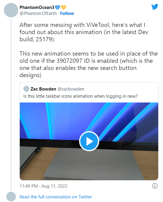 微软 Win11 Dev 正测试登录时更流畅的任务栏弹出动画_ViVeTool_用户_enable