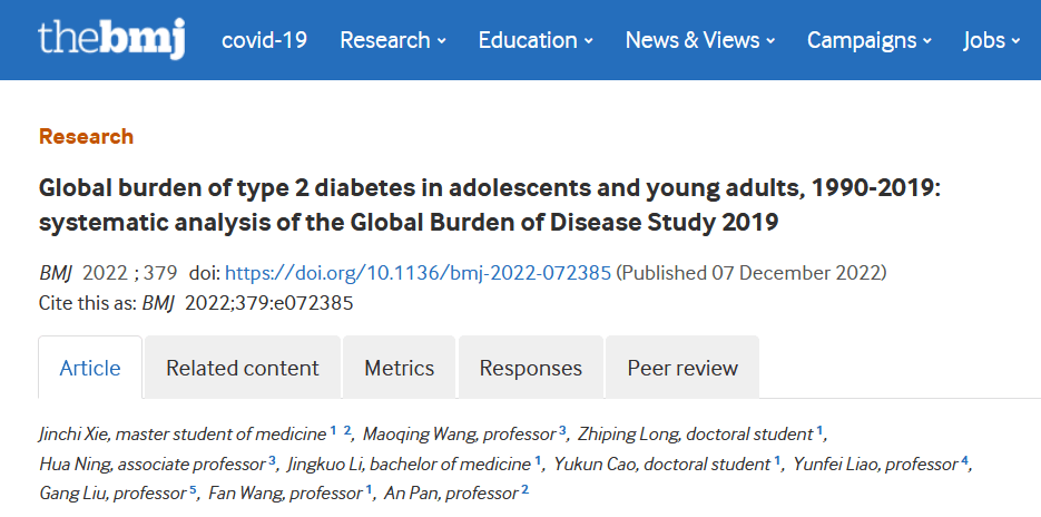 BMJ杂志报道我校公共卫生学院王帆教授团队关于全球早发2型糖尿病疾病负担的最新研究成果_社会_指数_国家