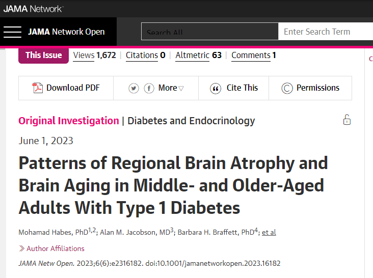 JAMA Netw Open：长期的1型糖尿病或与大脑加速衰老有关_研究人员_测试_参与者