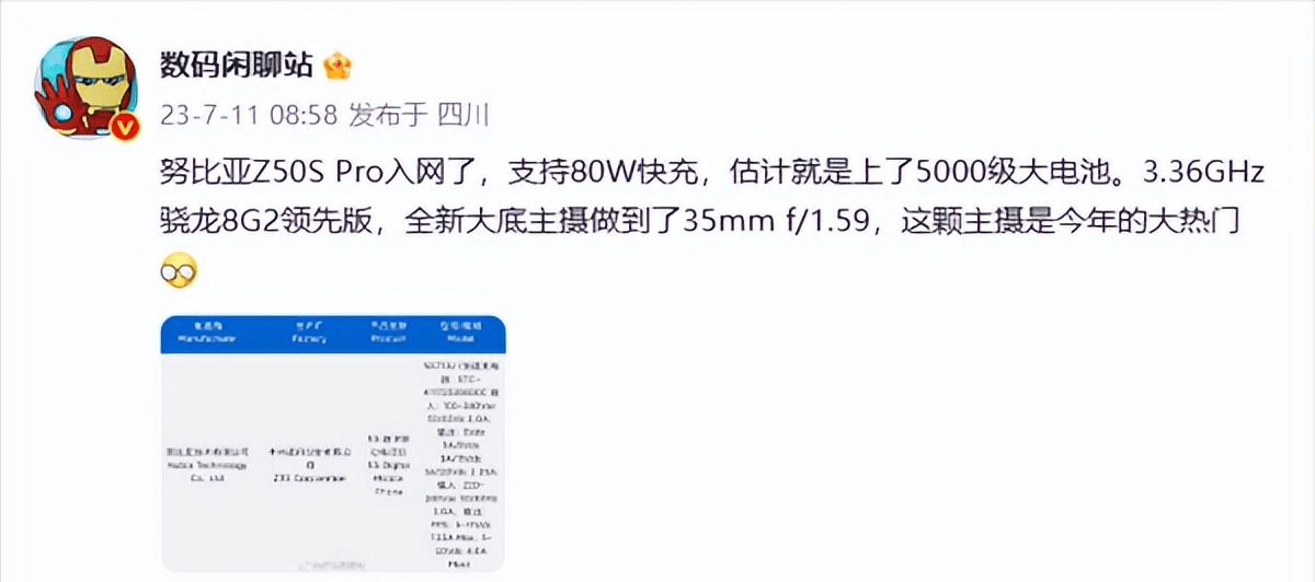 努比亚Z50S Pro入网_搭载_Gen_主频