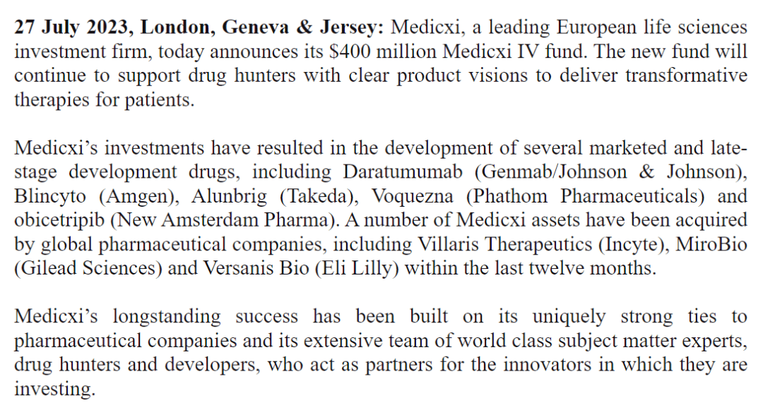 以资产为中心，欧洲VC新基金募资4亿美元，已参与支持72家公司_Medicxi_开发_药物