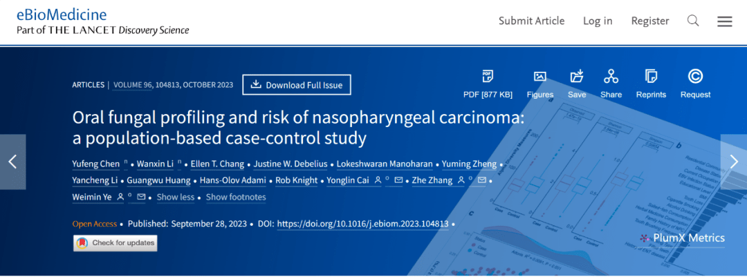 喜讯：我院张哲教授团队在柳叶刀子刊《EBioMedicine》杂志发表鼻咽癌与口腔真菌的关联研究_发病