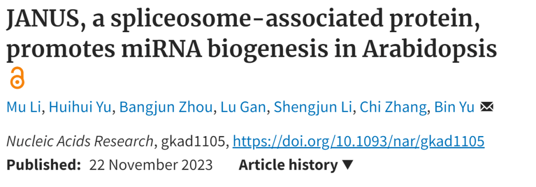 NAR | 植物剪接体相关蛋白JANUS促进拟南芥miRNA的生物合成_调控_过程_作用